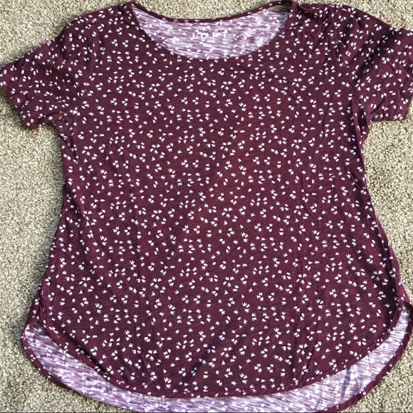LOFT | Tops | Loft Top Burgundy Floral Slight Highlow S | Poshmark